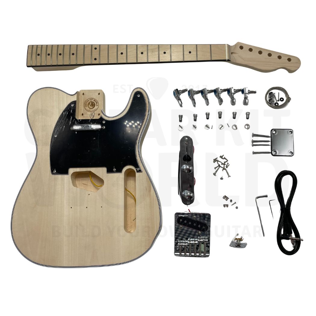 Basswood Body TE Guitar Kit with Bolt-On Maple Maple Skunk Striped Neck ...
