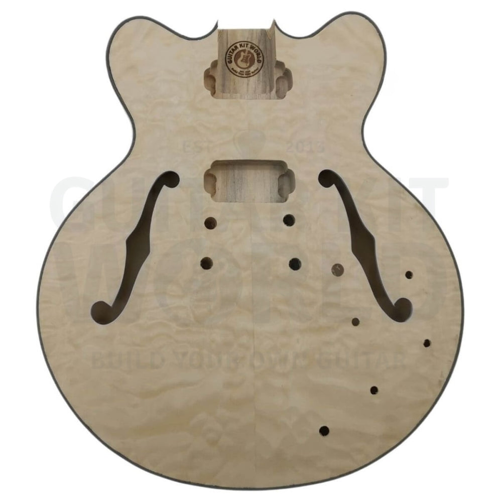 E35 Semi-Hollow Body Guitar Kit w/ Quilted Maple Veneer, Abalone Pearl ...
