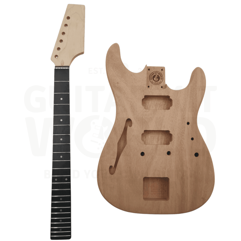 Semi-Hollow ST style guitar kit w/ Mahogany body, Maple Neck | Guitar ...